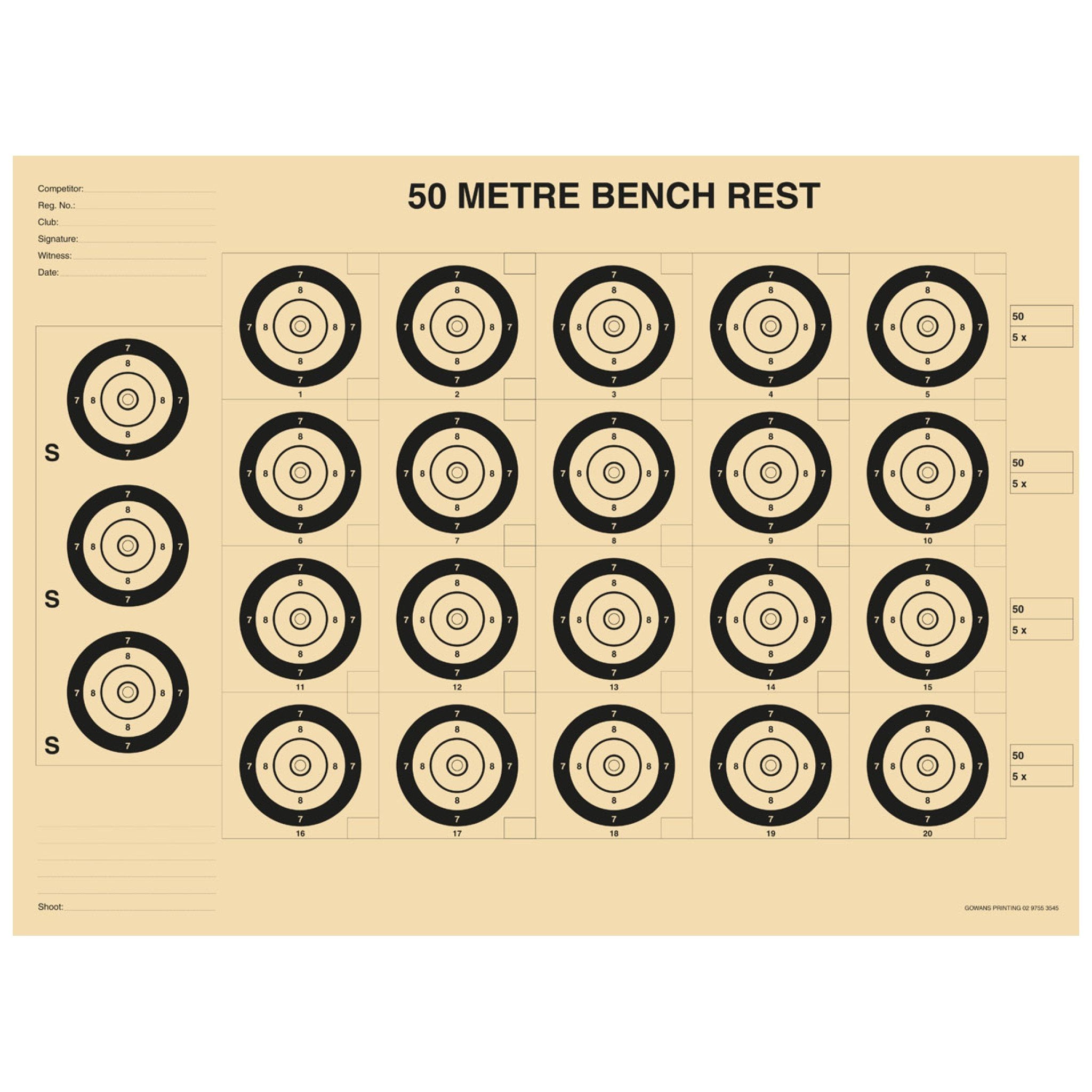 50m Double Sided Target 5 Bull ISSF & 20 Bull Benchrest (200 Pack ...