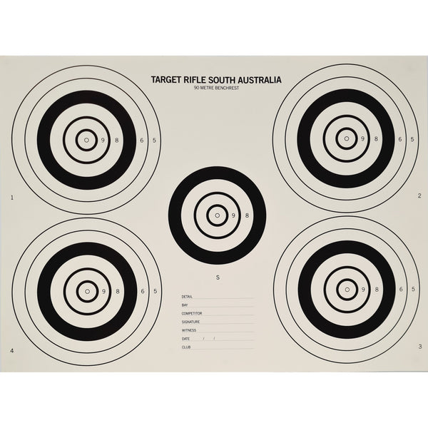 90m Benchrest 5 Bull Target (250 Pack) – Target Rifle South Australia Inc.